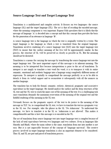 Source Language Text And Target Language Text Pdf Translations Semantics