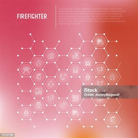 얇은 선 아이콘으로 넓어짐에 소방 관 개념 화재 소화기 축 호스 소화 전 현대 벡터 일러스트 레이 션 배너 웹 페이지 인쇄