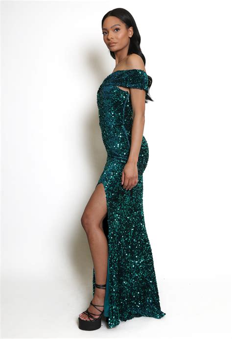 One Shoulder Sequin Maxi Dress With Split Buy Fashion Wholesale In The Uk