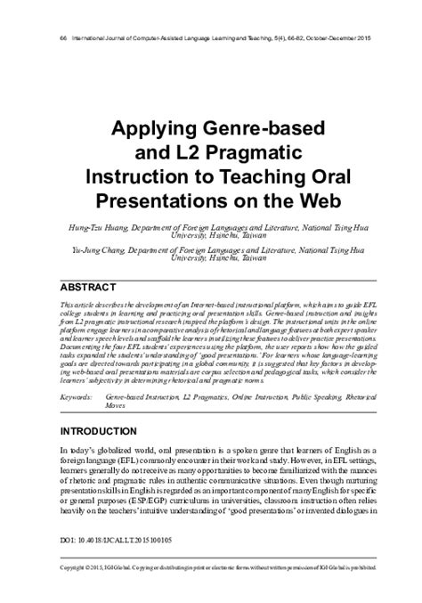 Pdf Applying Genre Based And L2 Pragmatic Instruction To Teaching Oral Presentation On The Web