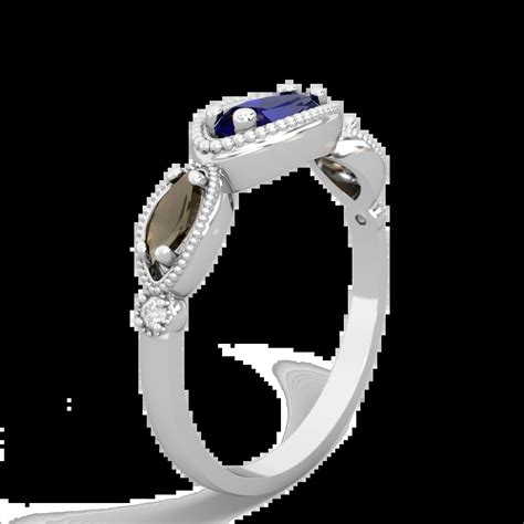 Lab Sapphire Smoky Quartz Milgrain Marquise Ring 14k White Gold