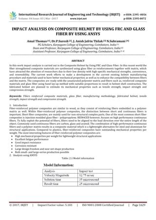 Impact Analysis On Composite Helmet By Using FRC And Glass Fiber By