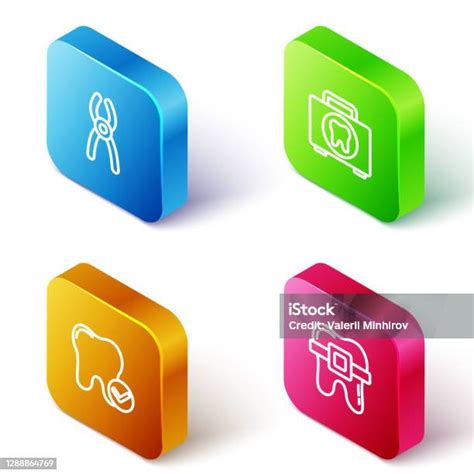 보조 성 라인 치과 펜치 응급 처치 키트 치아 미백 개념 및 중괄호 아이콘이있는 치아를 설정합니다 벡터 3차원 형태에 대한 스톡 벡터 아트 및 기타 이미지 Istock