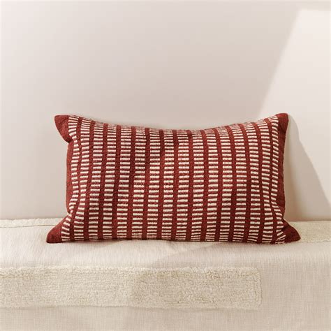 Rectangular Woven Cushion With Red Block Print Inside Story In 2025 Block Print Patterned
