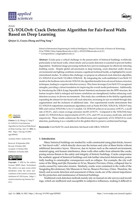 Pdf Cl Yolov8 Crack Detection Algorithm For Fair Faced Walls Based