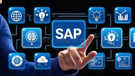 Hand Interacting With Sap Software Interface Showing Global Network And