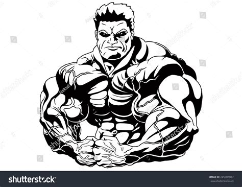 Super Muscular Bodybuilderillustrationblack Whitedrawingoutline Lager