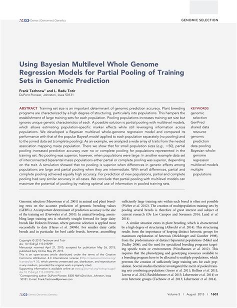 Pdf Using Bayesian Multilevel Whole Genome Regression Models For Partial Pooling Of Training