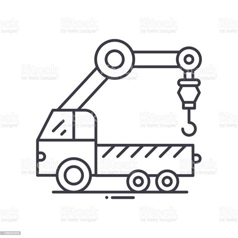 견인 트럭 개념 아이콘 선형 절연 일러스트레이션 얇은 선 벡터 웹 디자인 기호 흰색 배경에 편집 가능한 스트로크와 개요 개념 기호 개념에 대한 스톡 벡터 아트 및 기타
