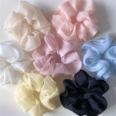 베이직 쉬폰 스크런치 파스텔 컬러 패브릭 곱창밴드