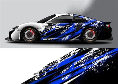 랩 데칼 스티커 디자인 및 차량 정복을위한 추상 레이싱 스포츠카 프리미엄 벡터