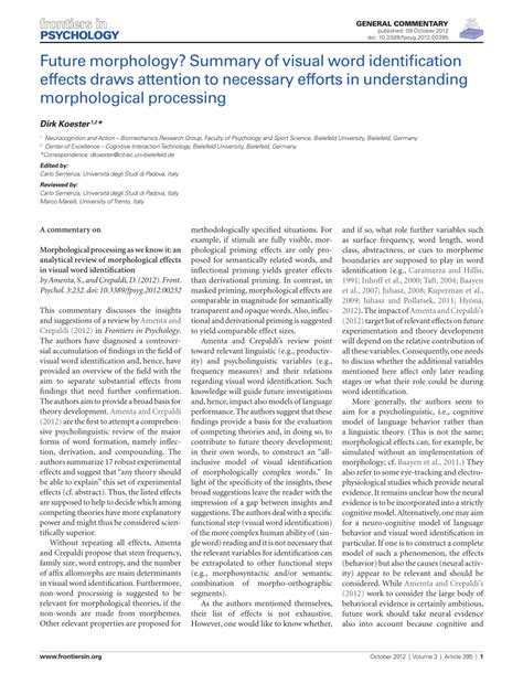 Pdf Future Morphology Summary Of Visual Word Identification Effects Draws Attention To