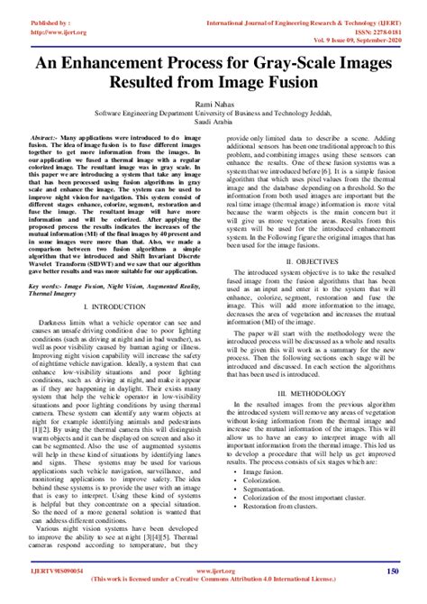 Pdf Ijert An Enhancement Process For Gray Scale Images Resulted From Image Fusion