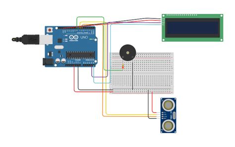 Circuit Design Ultrasonic With Lcd And Buzzer Tinkercad
