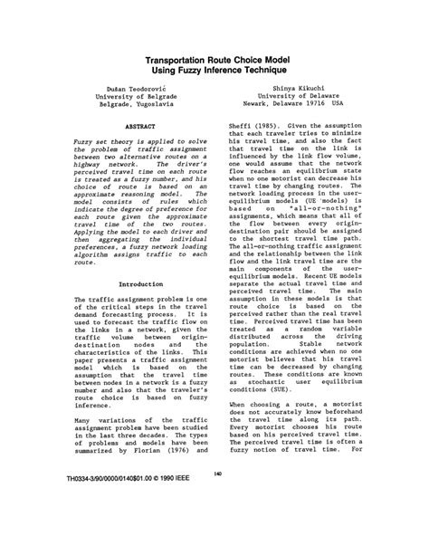 Pdf Transportation Route Choice Model Using Fuzzy Inference Technique