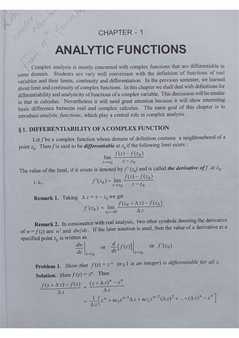 Analytic Functions Bsc Maths Studocu