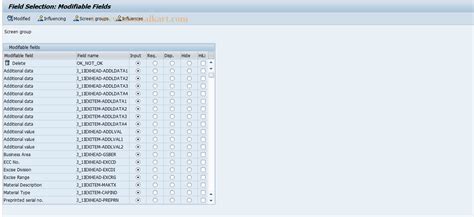 J IEX SFAC SAP Tcode Incoming Exc Inv Field Selection Transaction Code