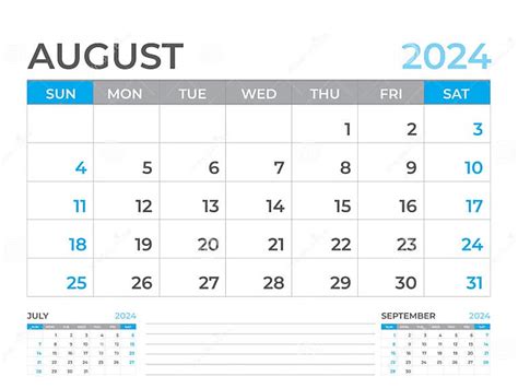 2024年8月页日历2024模板台日历2024年计划员设计壁挂日历周从星期日开始 向量例证 插画 包括有 总公司 背包 290624164
