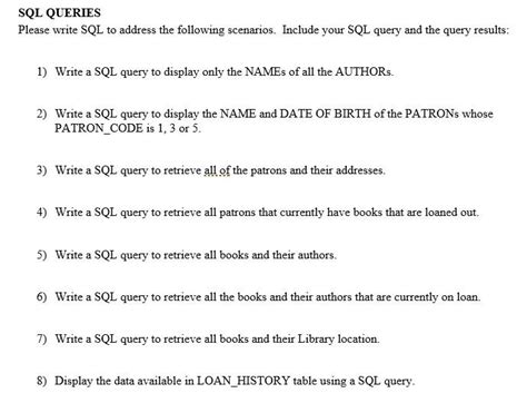 Solved SQL QUERIES Please Write SQL To Address The Following Chegg