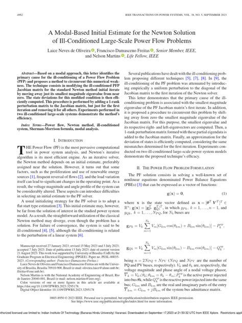 A Modal Based Initial Estimate For The Newton Solution Of Ill Conditioned Large Scale Power Flow
