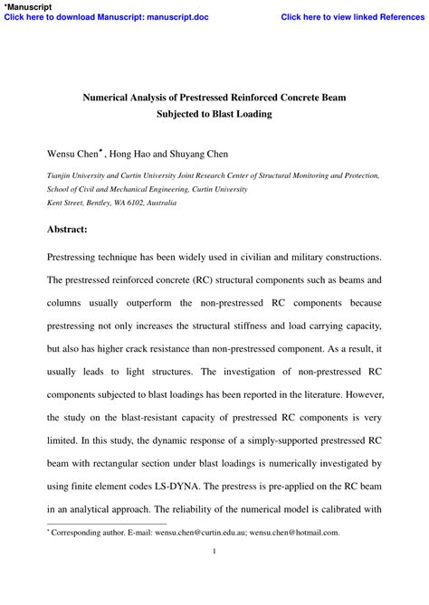 Pdf Numerical Analysis Of Prestressed Reinforced Concrete Beam
