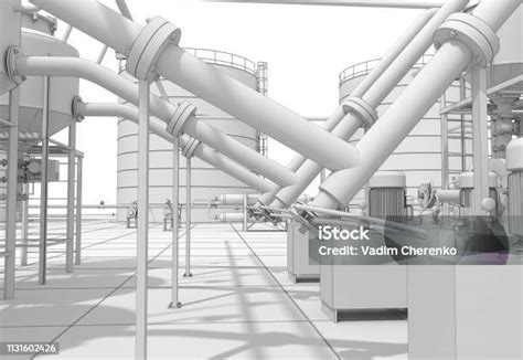 정유 화학 생산 폐기물 처리 플랜트 외부 시각화 3d 일러스트레이션 3차원 형태에 대한 스톡 사진 및 기타 이미지 3차원 형태 관 튜브 가솔린 Istock