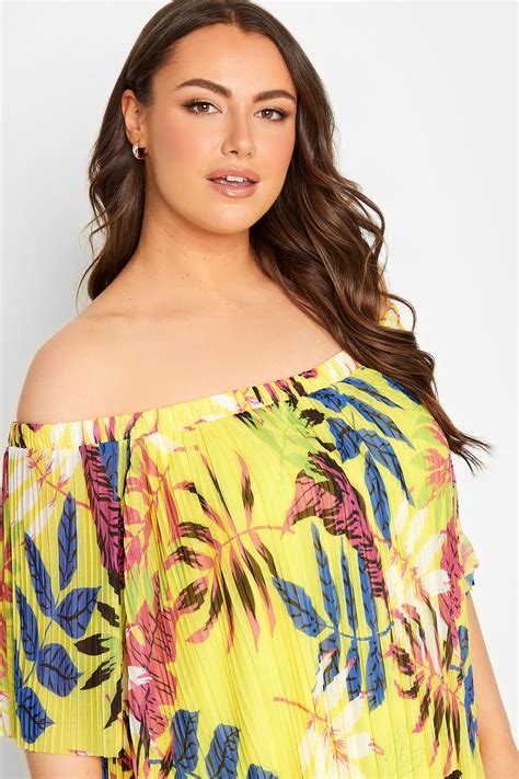 Yours Curve Plus Size Yellow Tropical Print Double Layer Mesh Top