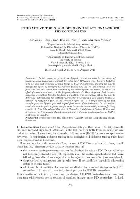 Pdf Interactive Tools For Designing Fractional Order Pid Controllers