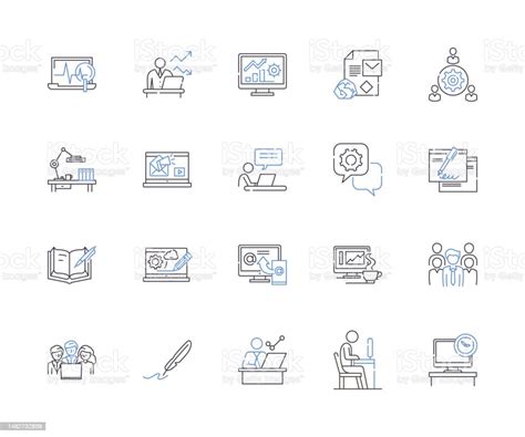 워크플로 및 직원 개요 아이콘 컬렉션입니다 인력 직원 자동화 작업 프로세스 시스템 좌표 벡터 및 일러스트레이션 개념 세트 생산성 효율성 일정 선형 표지판 감시에 대한 스톡