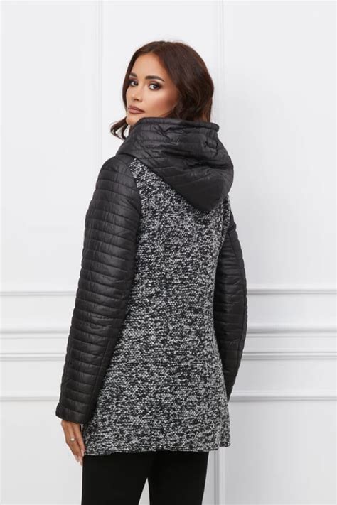 Jacheta Dama Gri Din Tweed Cu Fas Paltoane Dama Elegante