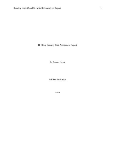 It Cloud Security Risk Assessment Report Desklib