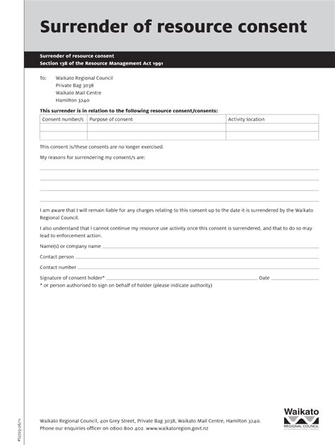 Fillable Online Surrender Form Waikato Regional Council Fax Email Print Pdffiller
