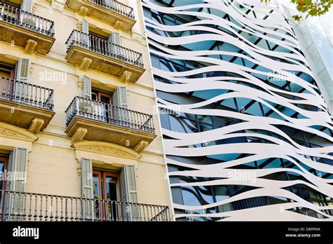 Modern Architecture Next To Classical Architecture Facade Barcelona