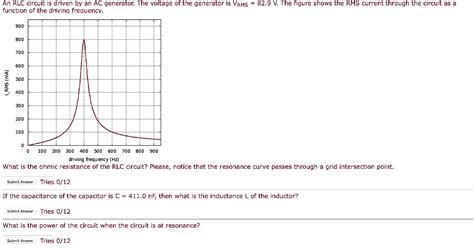Solved An Rlc Circuit Is Driven By An Ac Generator The Voltage Of The Generator Is Vrms 829