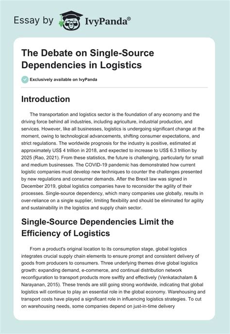 The Debate On Single Source Dependencies In Logistics 1098 Words