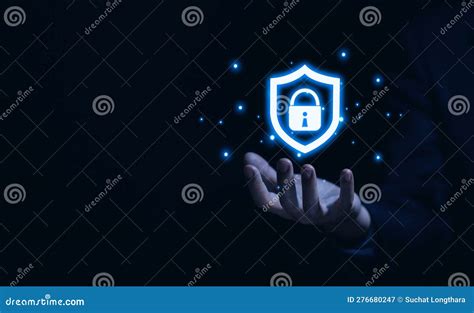 Businessman Hand Showing Shield Icon With Lock Sign Computer Password Protection Concept