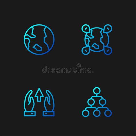 Set Line Hierarchy Organogram Chart Growth And Progress Earth Globe And Location On The