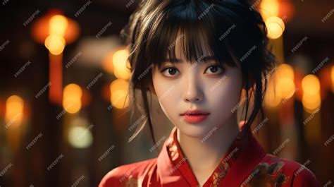 Premium Photo An Adorable Gorgeous Chinese Young Lady With Bangs