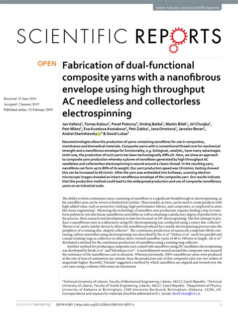 Pdf Fabrication Of Dual Functional Composite Yarns With A Nanofibrous Envelope Using High