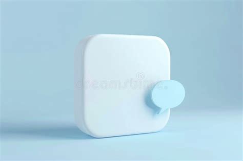 Minimalistic White Square With Rounded Corners And Blue Speech Bubble On Light Blue Background
