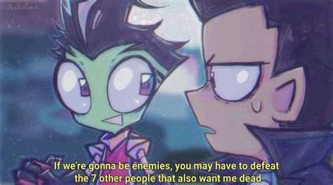 Safebooru Babes Alien Black Hair Close Up Colored Skin Dib Invader Zim English Text Gir