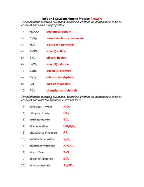 Naming Binary Covalent Compounds Worksheet Answer Key