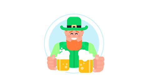 흰색 배경에 파란색 원에 맥주 안경과 쾌활한 빨간 머리 아일랜드사람 성 패트릭의 날 휴가를위한 포스터 플랫 디자인 벡터 일러스트레이션 Eps10 3월에 대한 스톡 벡터 아트