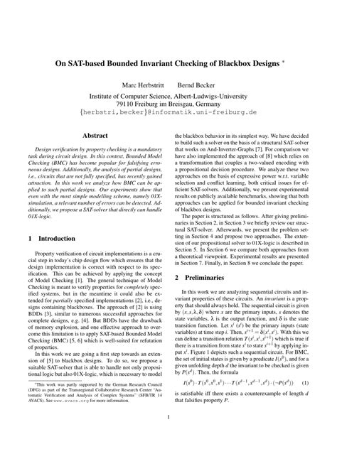 Pdf On Sat Based Bounded Invariant Checking Of Blackbox Designs