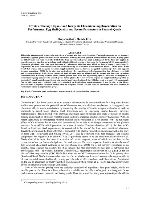 Pdf Effects Of Dietary Organic And Inorganic Chromium Supplementation On Performance Egg