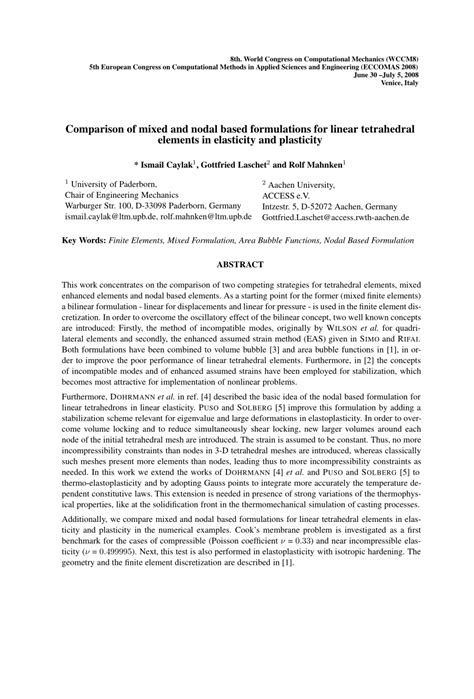Pdf Comparison Of Mixed And Nodal Based Formulations For Linear