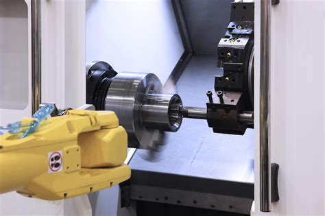 Premium Photo Part Machining On CNC Lathe With Industrial Robot
