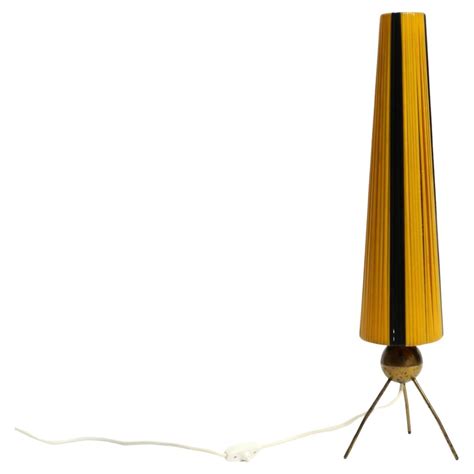 Mid Century Modern Tripod Brass Table Lamp With A Wrapped Nylon Strip