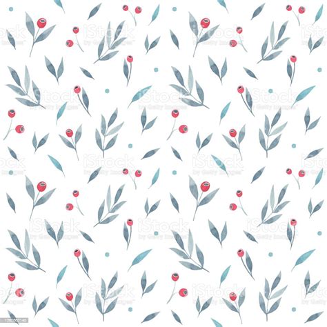 흰색 배경에 회색 잎과 붉은 열매추상 꽃 패턴 손으로 그린 그림 겨울 원활한 패턴 포장지 인쇄 포장 배경 화면 섬유에 적합 곤색에 대한 스톡 벡터 아트 및 기타 이미지