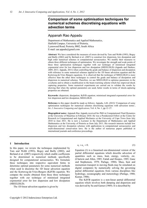 pdf comparison of some optimisation techniques for numerical schemes discretising equations